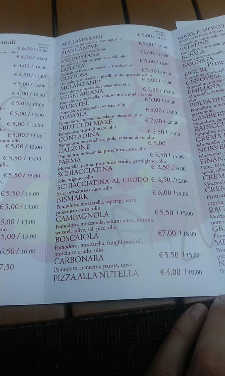 Menu at Pizza Pazza pizzeria, Asti