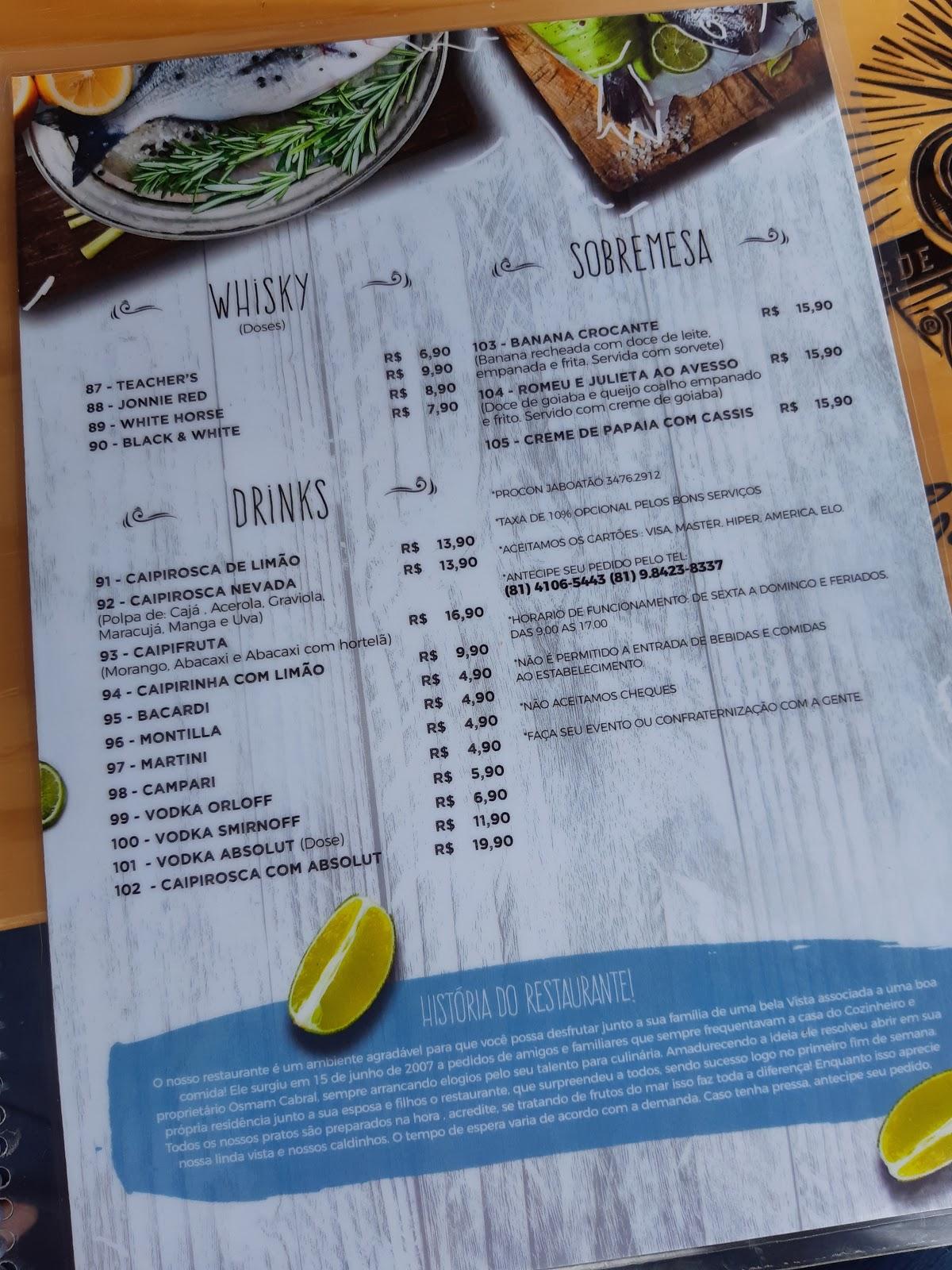 Menu em Restaurante Rota do Mar, Jaboatão dos Guararapes