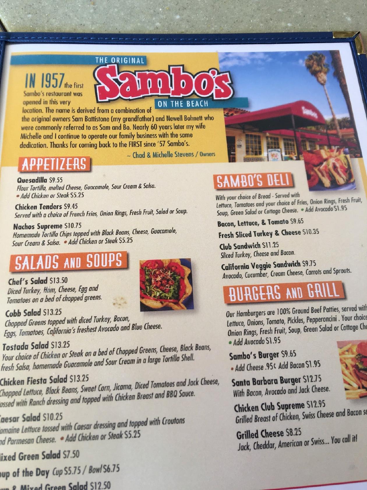 Menu at Sambo's restaurant, Santa Barbara