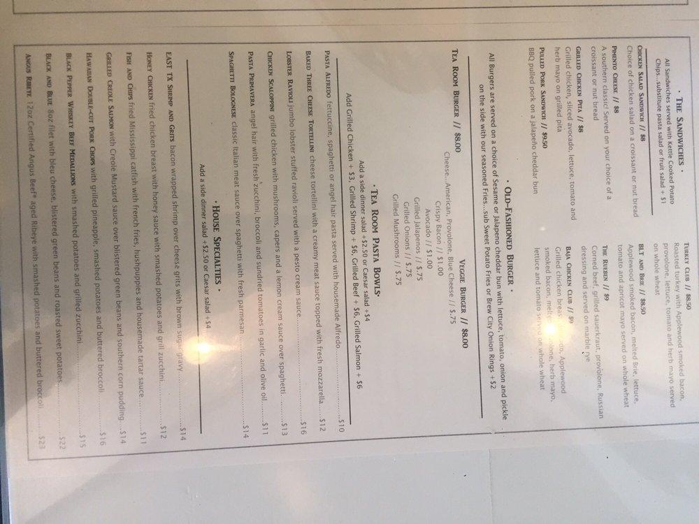 Menu at Texas Tea Room restaurant, Carthage, 100 E Sabine St