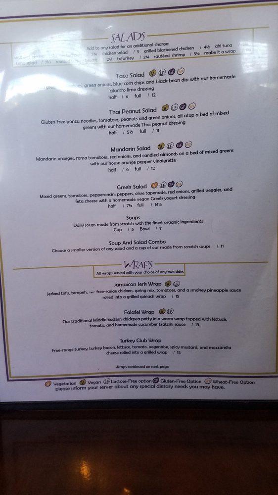 Menu at The Sunflower Cafe, Fairhope, 320 Eastern Shore Shopping Center