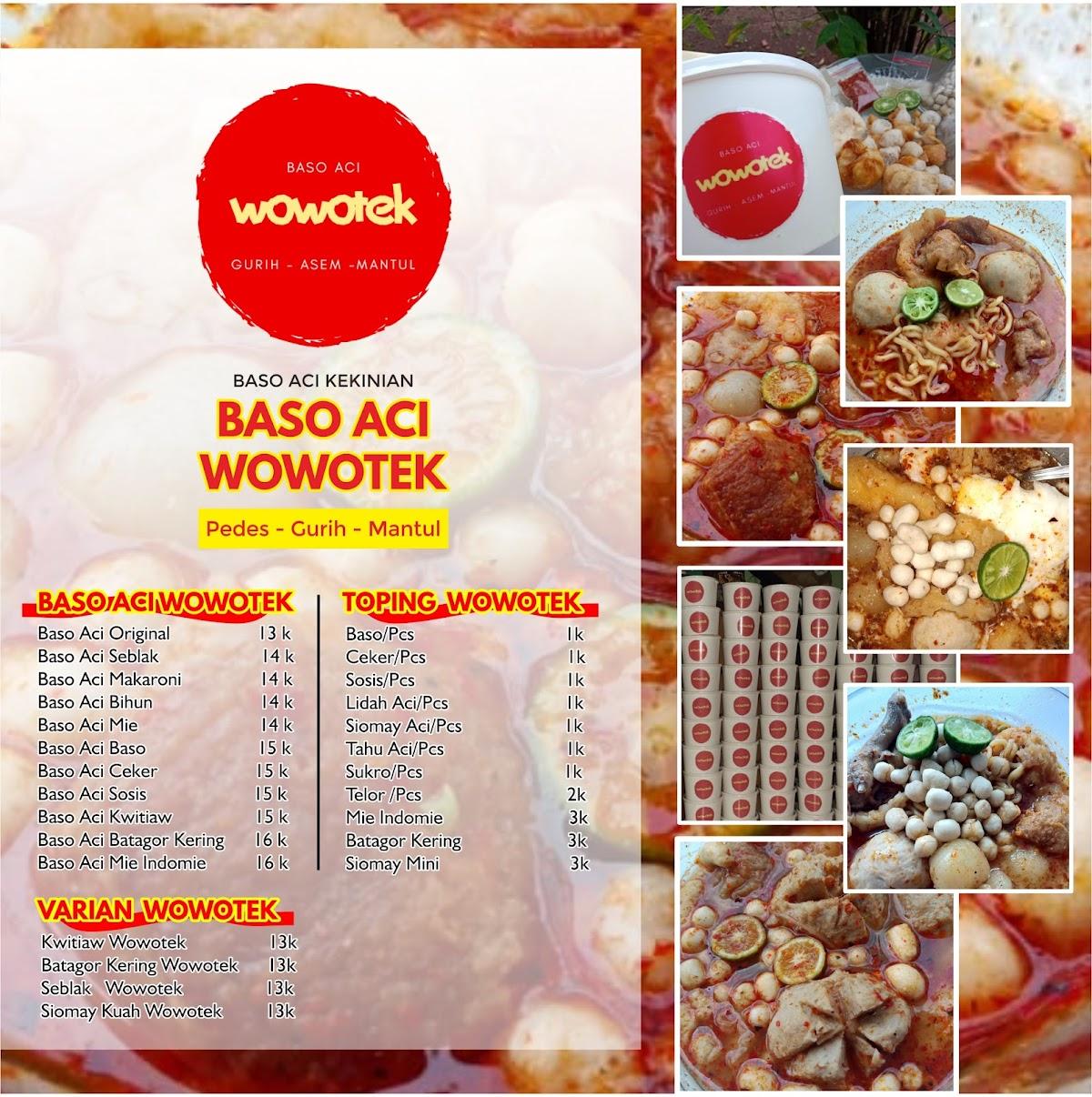 Menu at Baso Aci Wowotek restaurant, Ciriung
