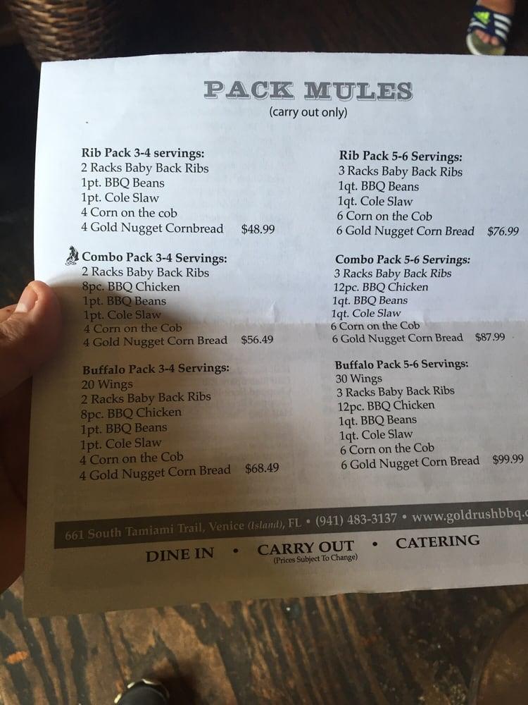 Menu at Gold Rush BBQ, Venice, 661 S Tamiami Trail