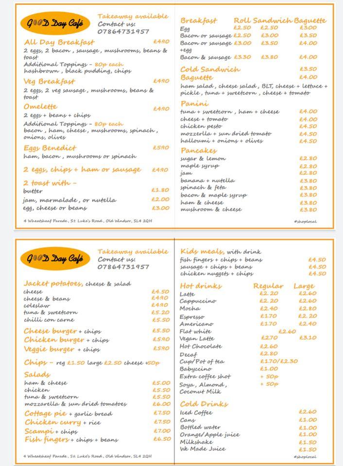 Menu at Good Day Cafe - licensed, Old Windsor