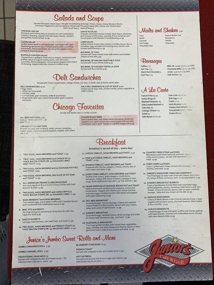 Menu at Junior's Cafe & Grill, Eagan