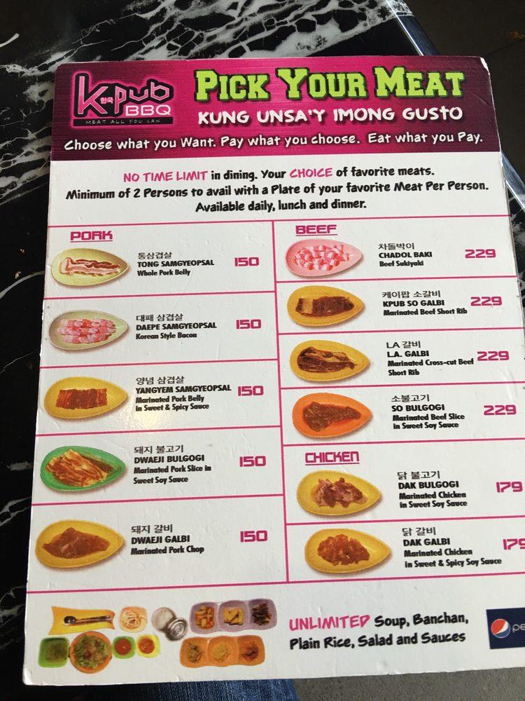 Menu at K-Pub BBQ, Cebu City