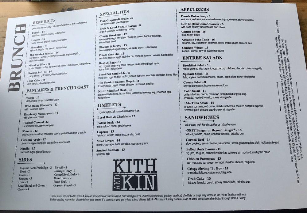 Menu at Kith and Kin pub & bar, Hudson