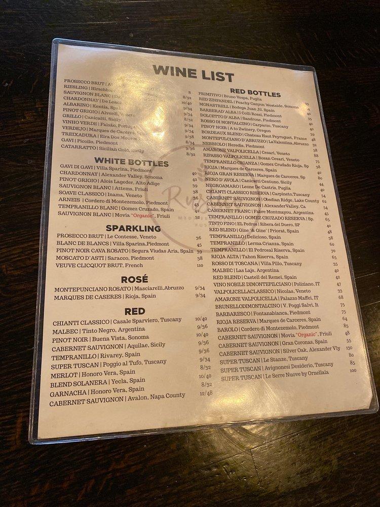 Menu at Rustico restaurant, Oak Park