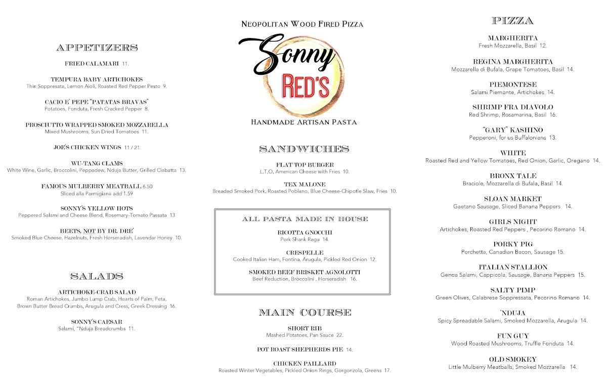 Menu at Sonny Red's pizzeria, Lackawanna