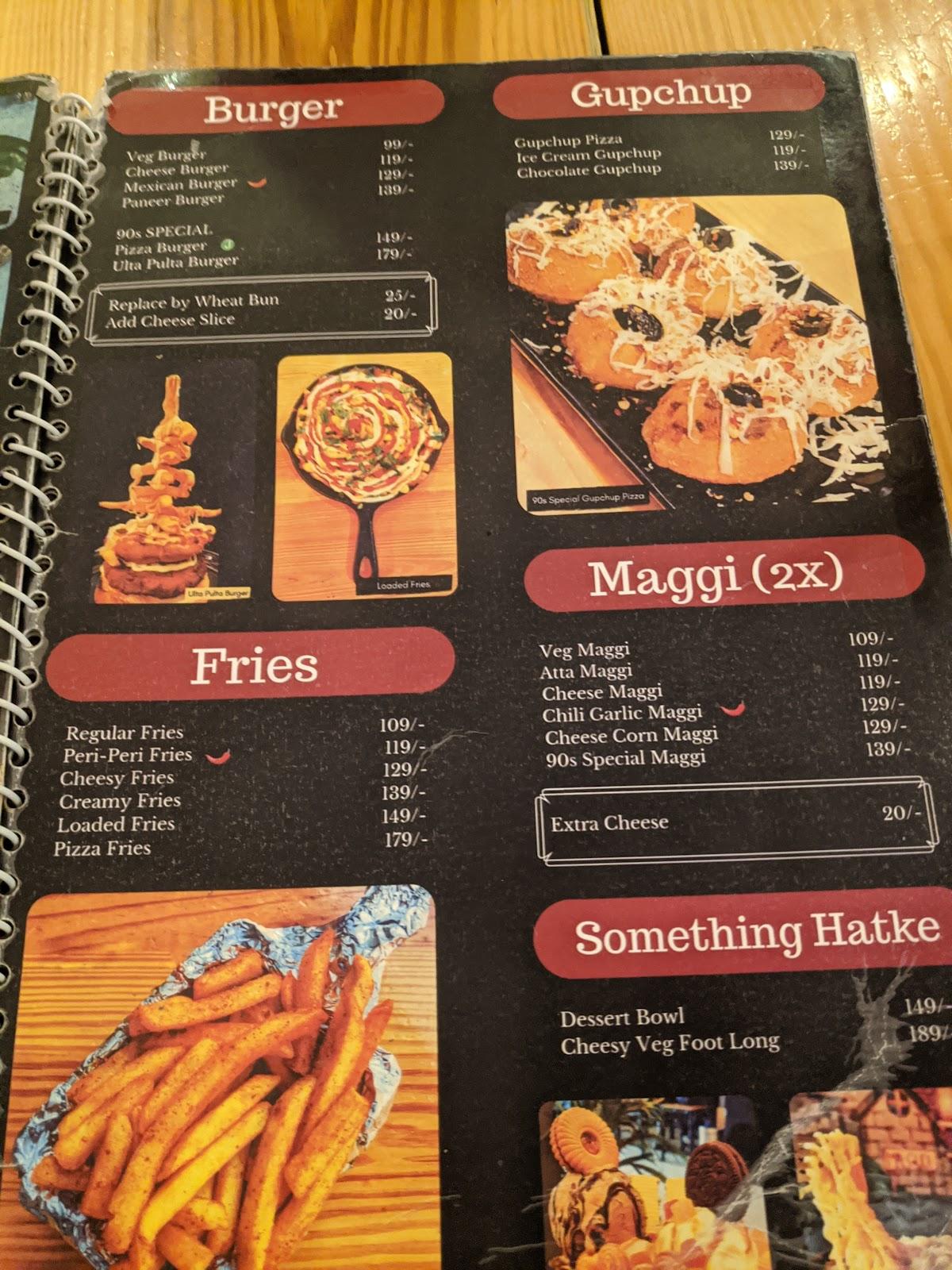 Menu at The 90s Café, Chapter 1, Bhilai
