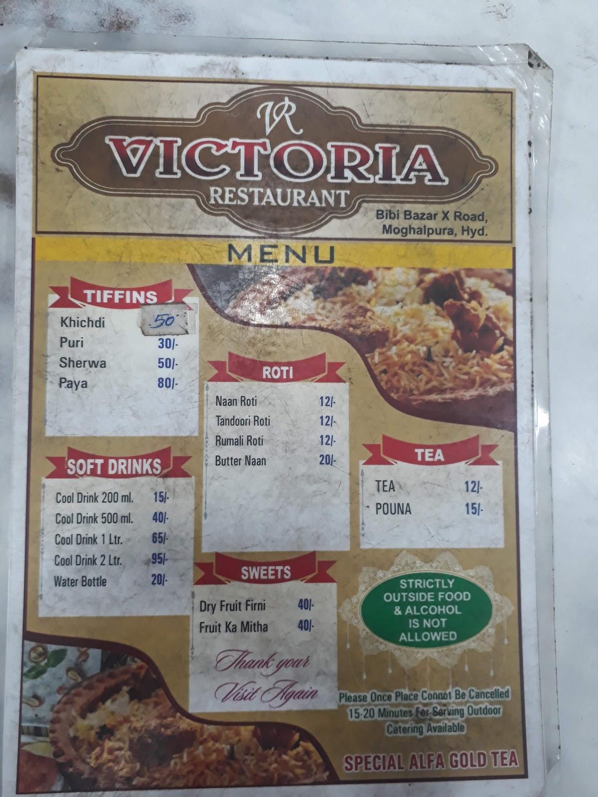 Menu at Victoria Restaurant, Hyderabad, 9F5H+8PW