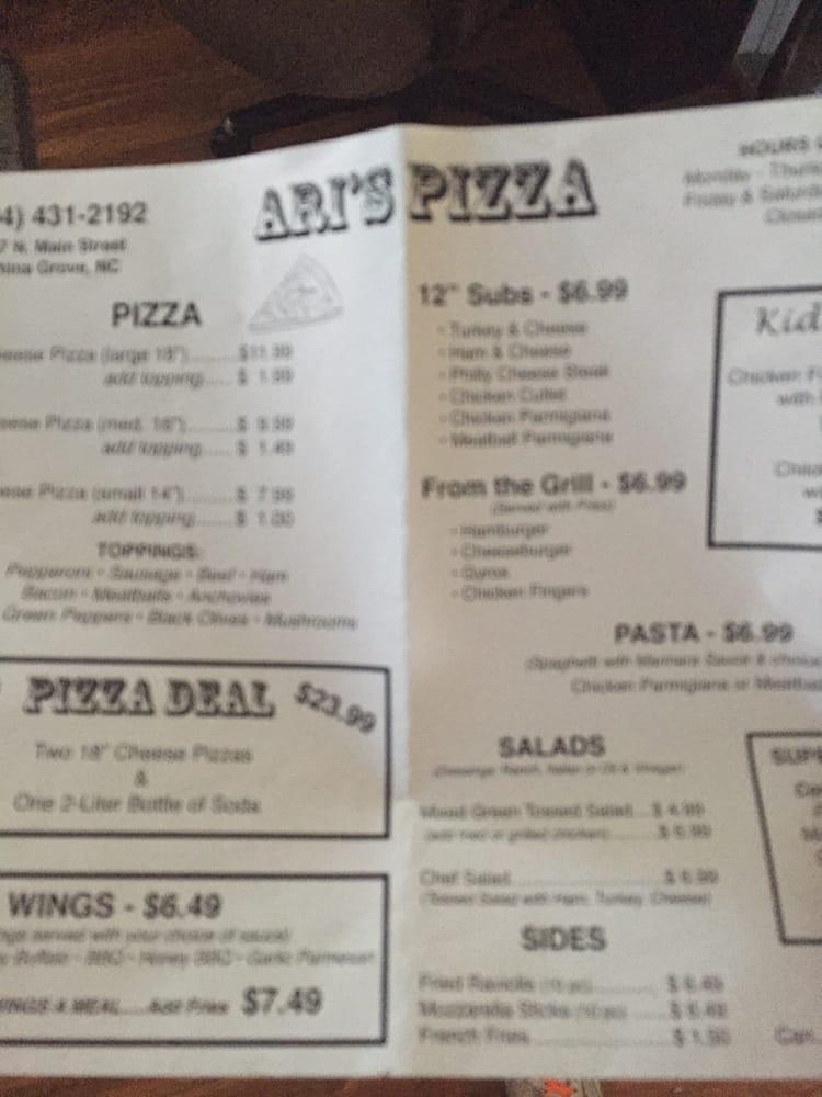 Menu at Ari's pizza pizzeria, China Grove