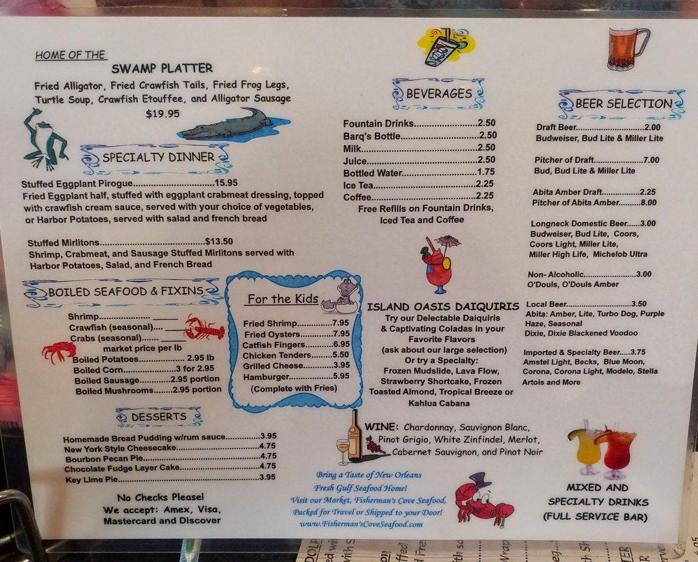 Menu at Fisherman's Cove Seafood restaurant, Kenner