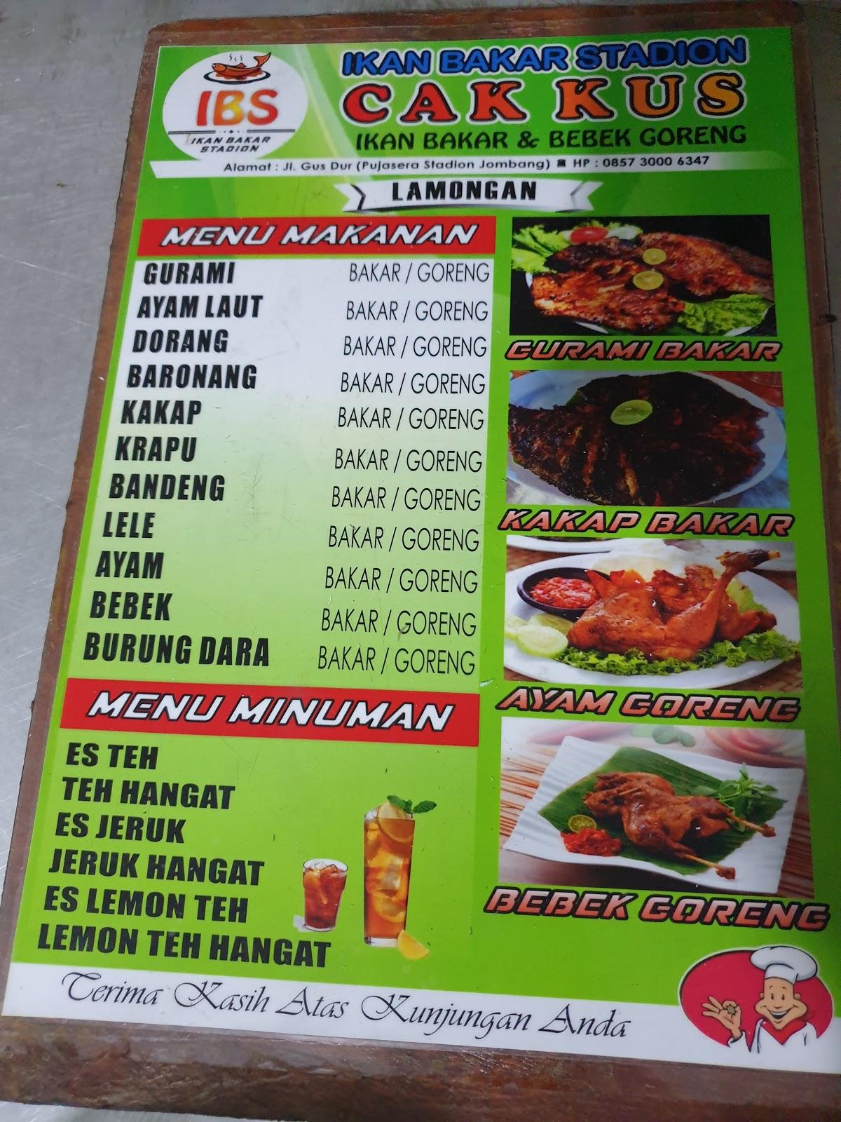 Menu at Ikan Bakar Dan Bebek Goreng Cak Kus restaurant, Candi Mulyo