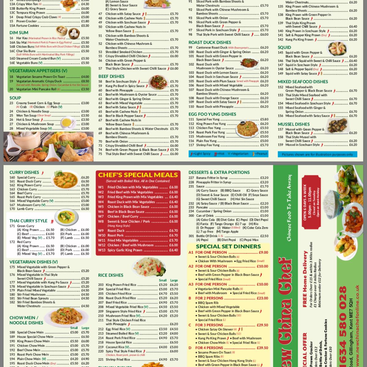 Menu at New China Chef restaurant, Gillingham