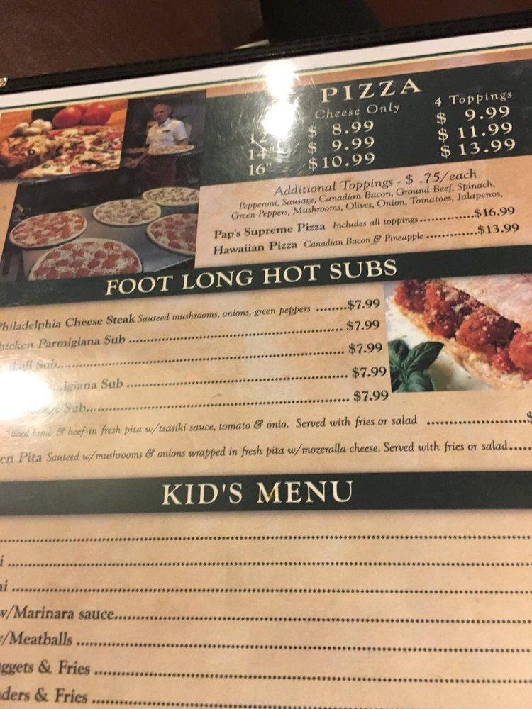 Menu at Pap's Italian Grill restaurant, Bandera, 632 TX-16