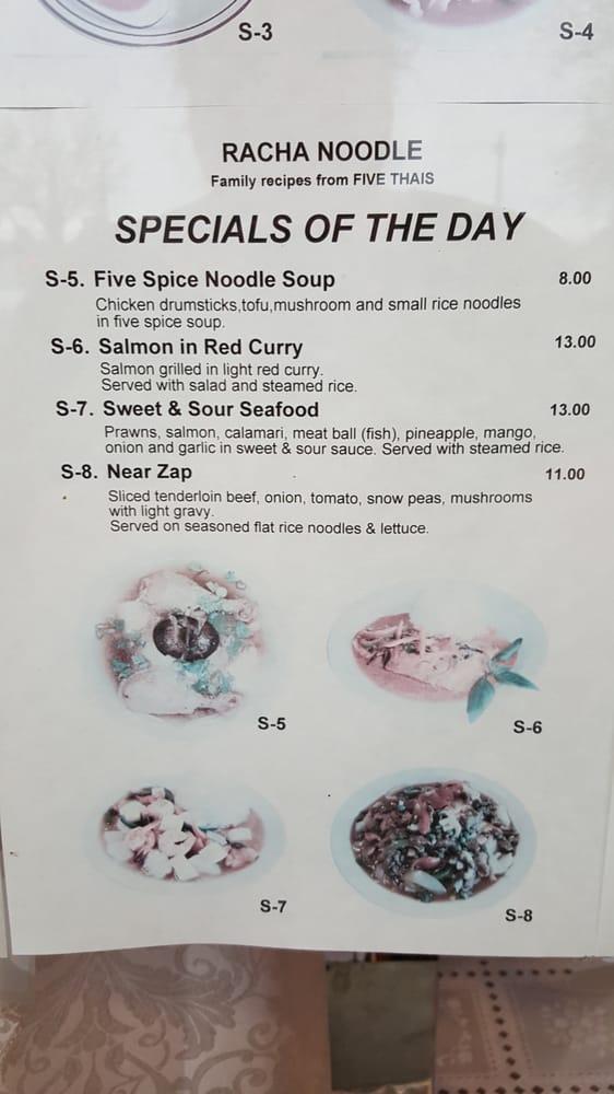Menu at Racha Noodle restaurant, Redding