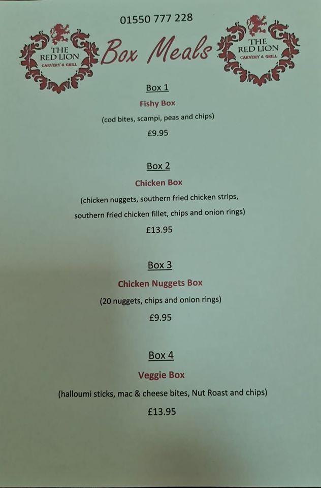 Menu at The Red Lion Hotel pub & bar, Llangadog