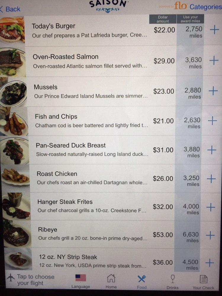 Menu at Saison restaurant, Newark, Terminal C