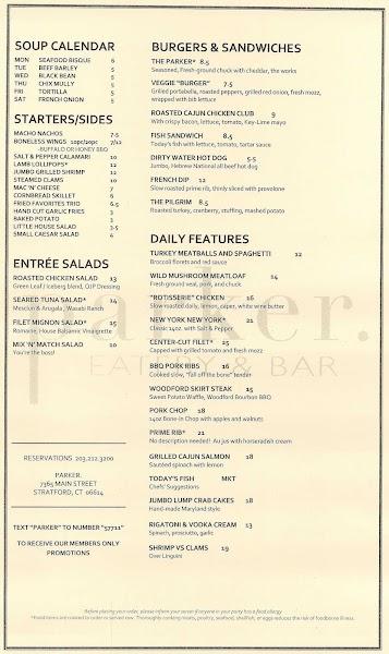 Menu at parker. Eatery & Bar, Shelton, 762 River Rd