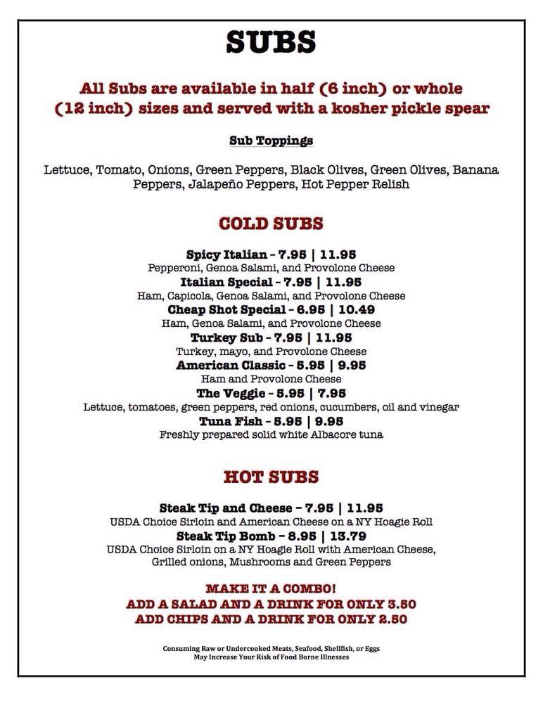 Menu at Cheap Shots On Main pub & bar, Raeford