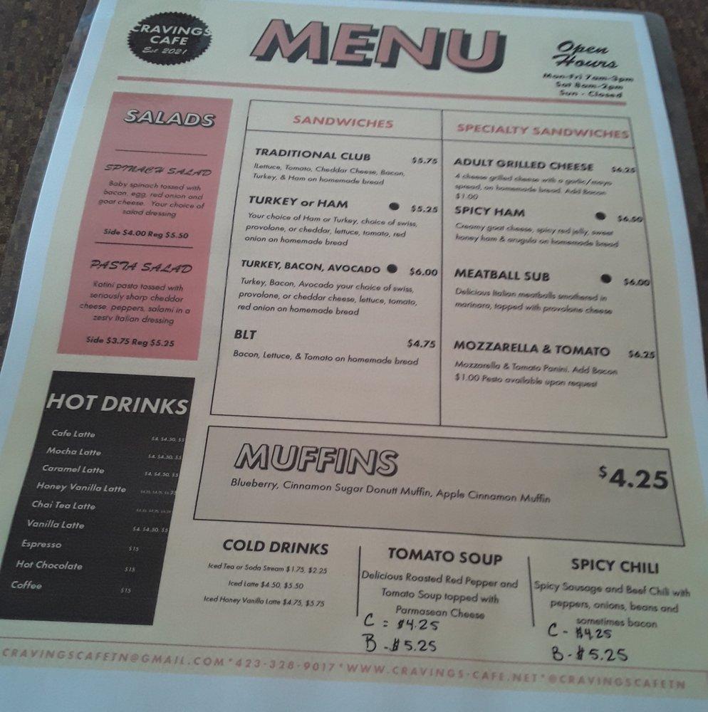 Menu at Cravings Cafe & Catering, Johnson City