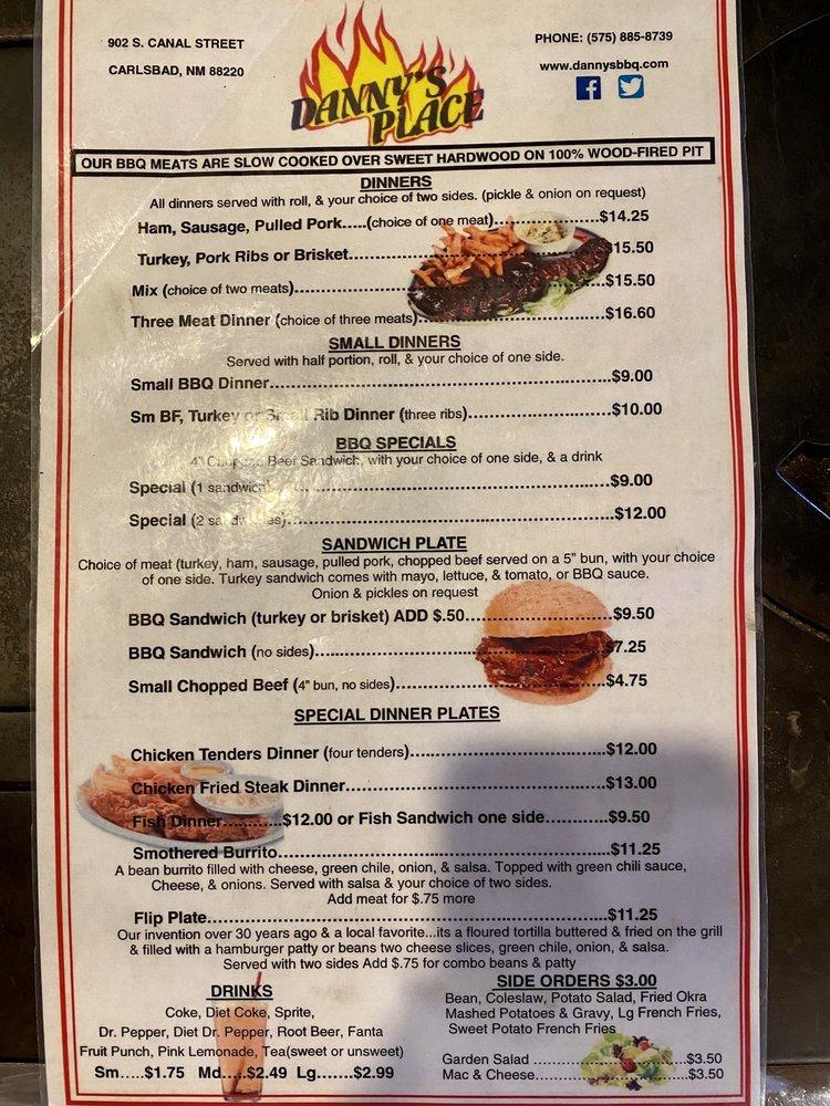 Menu at Danny's Place BBQ, Carlsbad