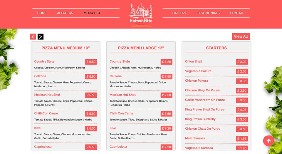 Menu at Haltwhistle Tandoori fast food, Haltwhistle