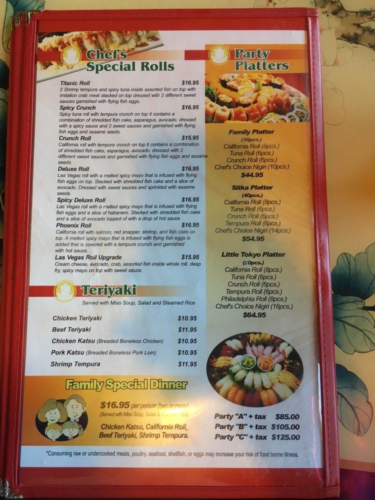 Menu at Little Tokyo In Sitka restaurant, Sitka