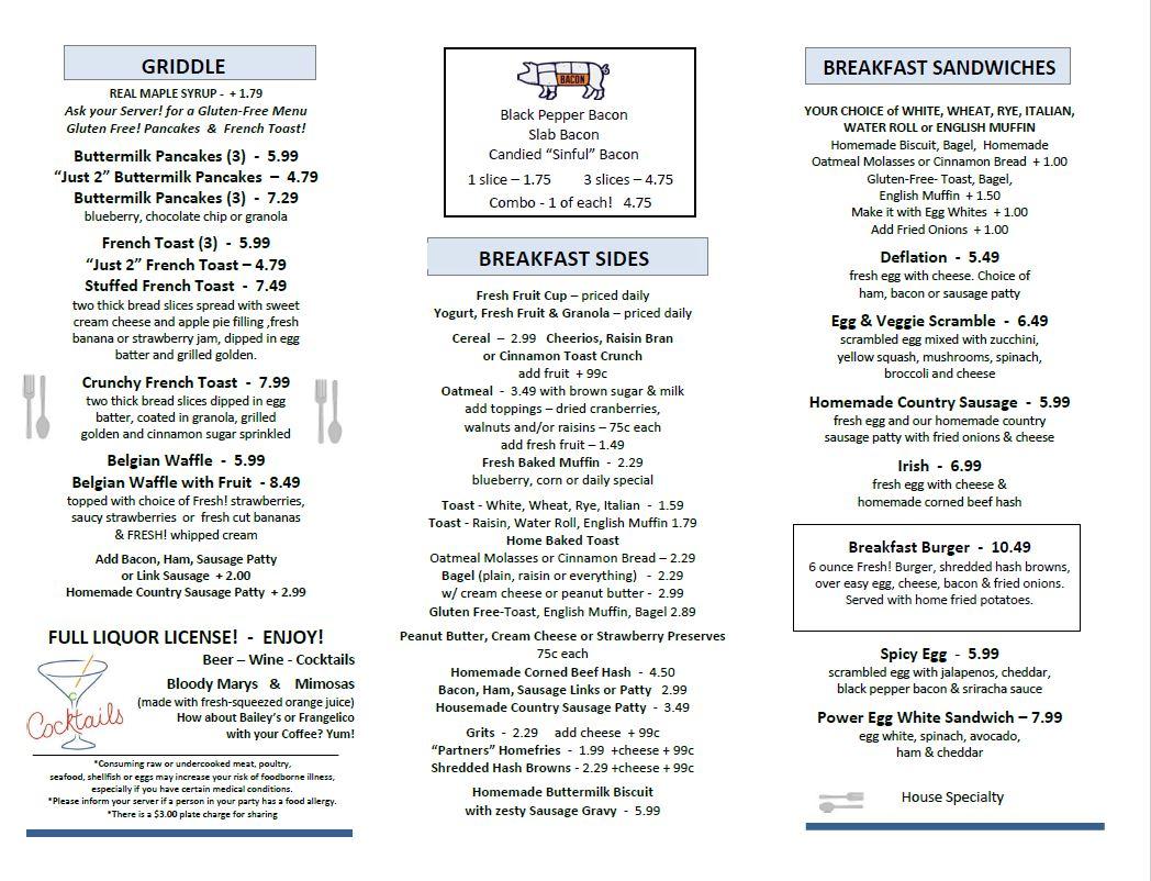 Menu at Partners Restaurant & Catering, Agawam