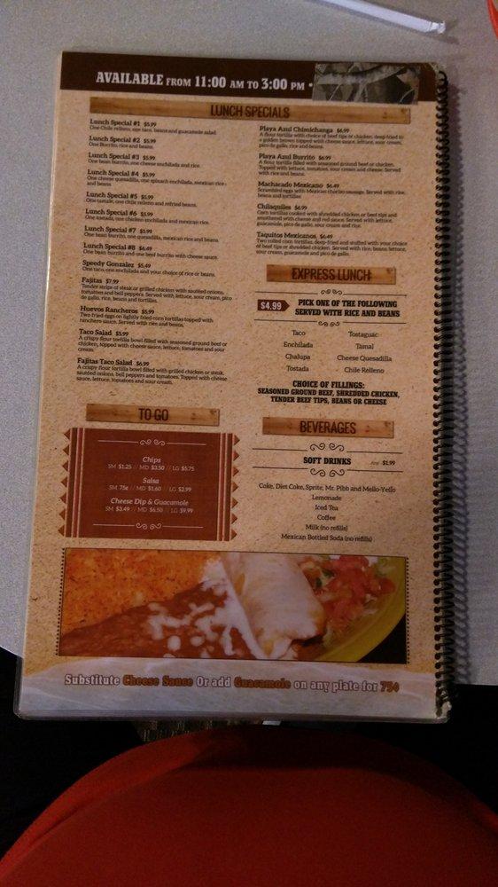 Menu at Playa Azul Mexican Restaurant, Augusta