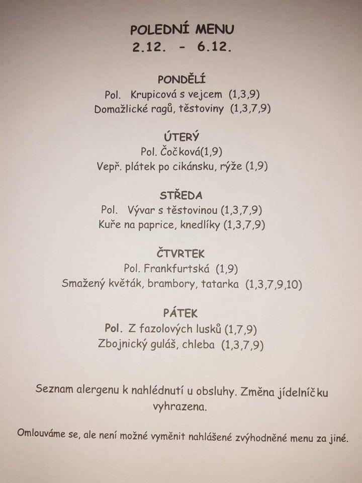 Menu at restaurant Nostalgia, Osoblaha