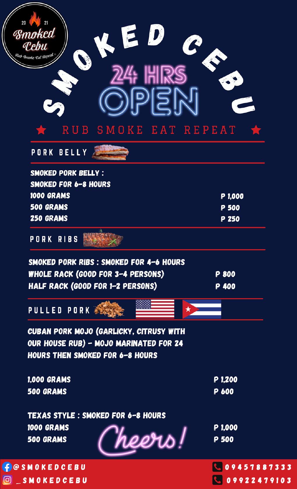 Carta del pub y bar Smoked Cebu, Cebú