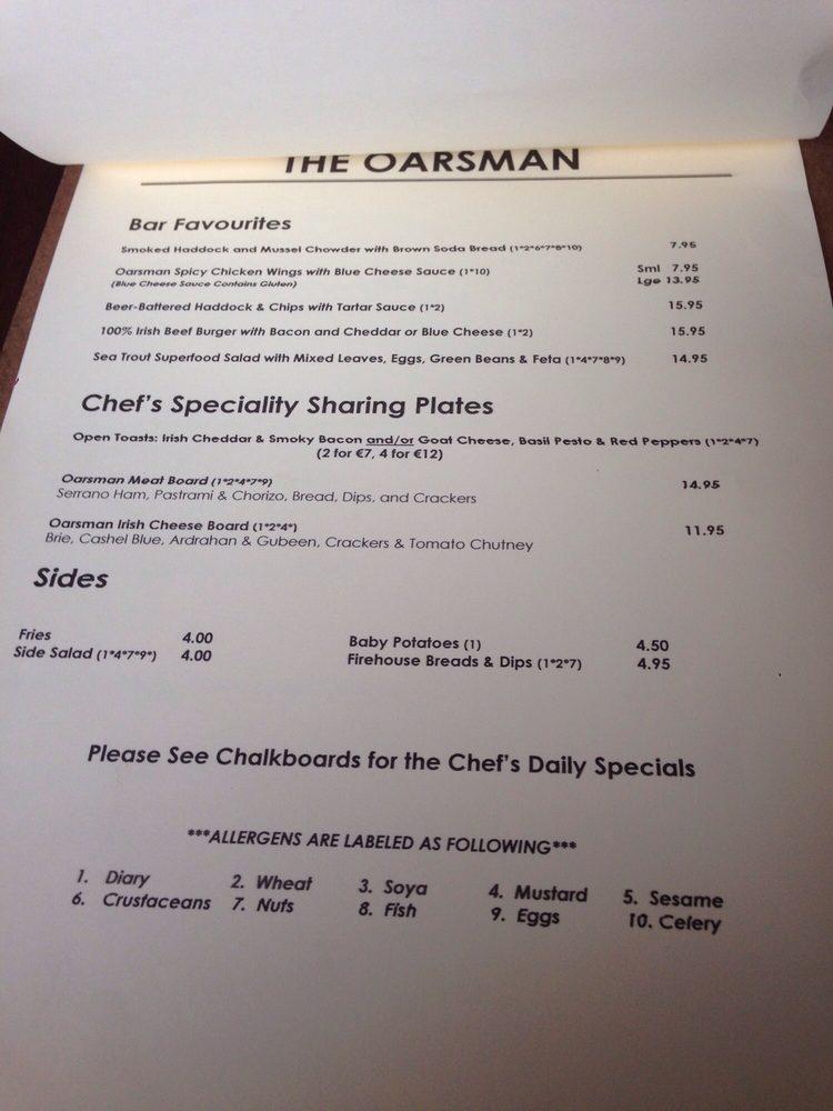 Menu at The Oarsman pub & bar, Dublin