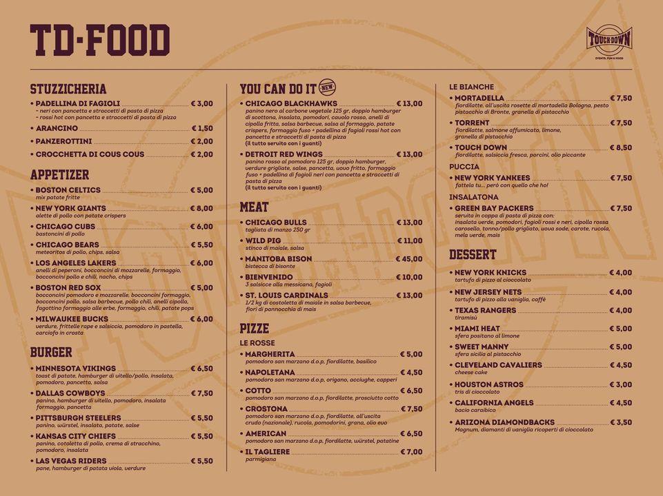 Menu da Touchdown Bowling Metaponto, Metaponto, Uscita Pantanello