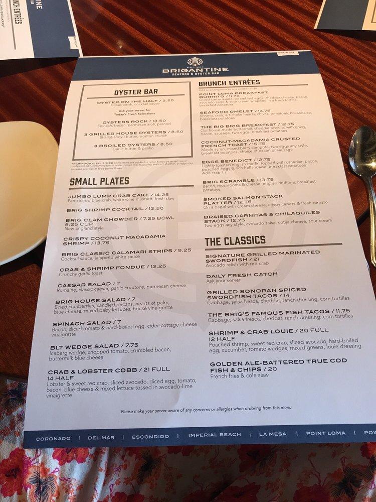 Menu at Brigantine Seafood & Oyster Bar, San Diego, Shelter Island Dr