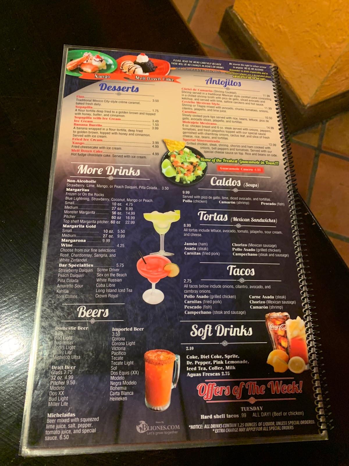 Menu at LOS ARCOSS MEXICAN RESTAURANT, Gardendale