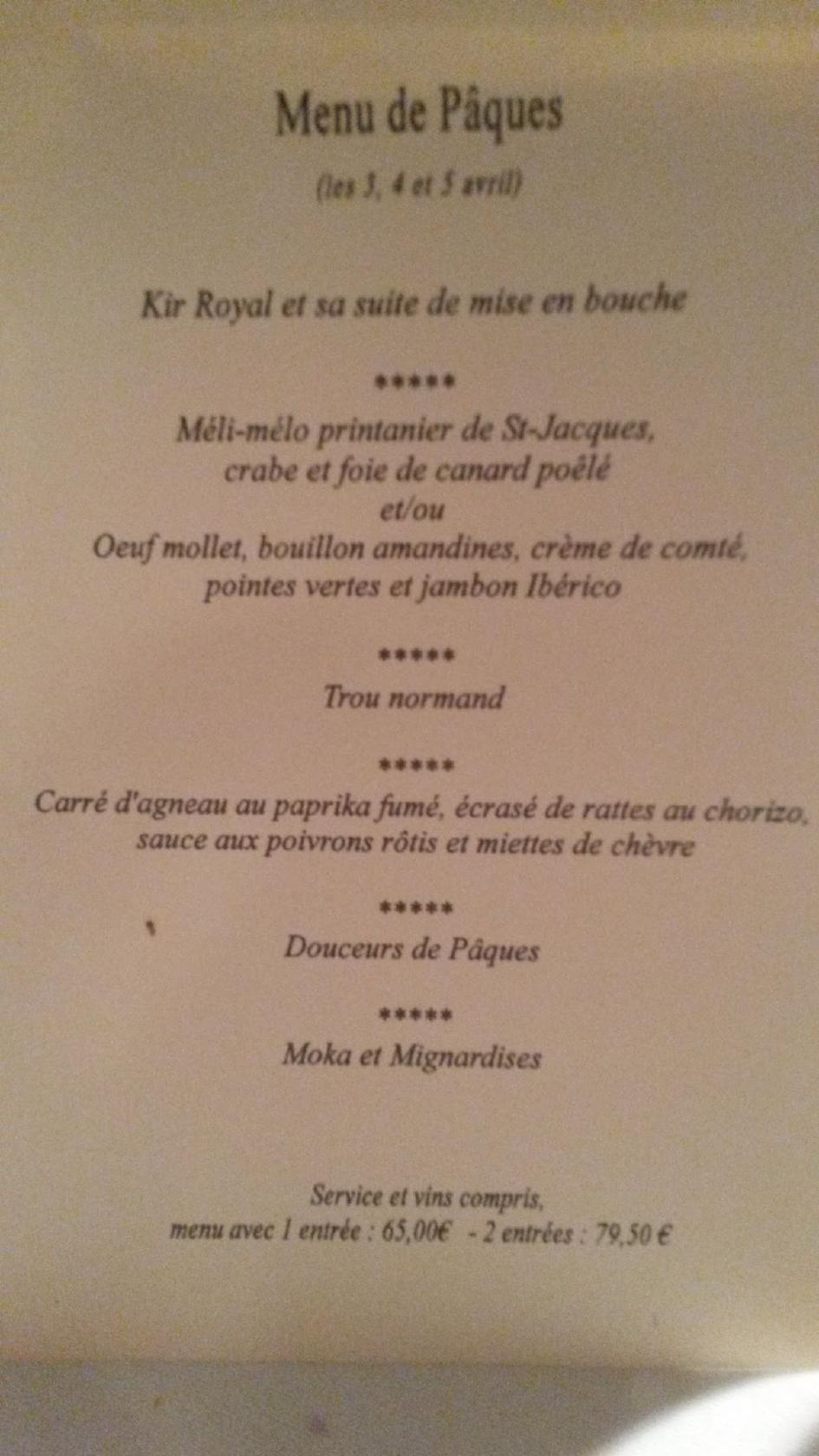 Menu au Le petit Boclé, Mouscron