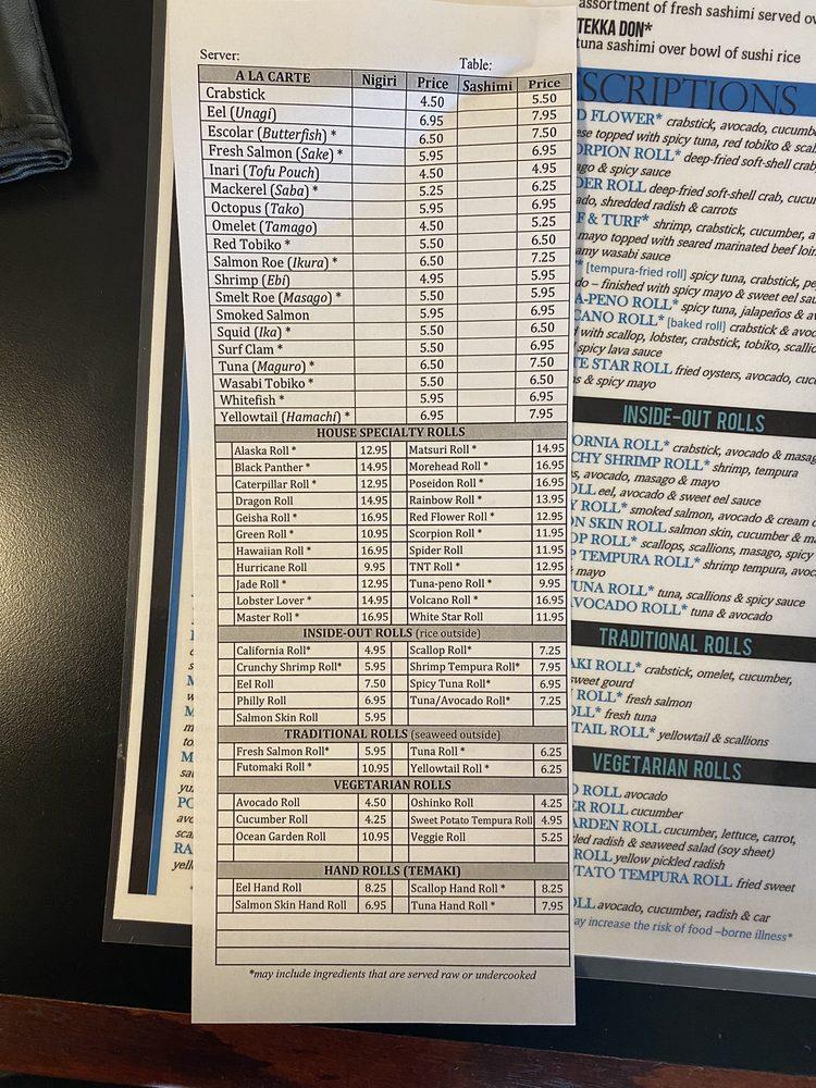 Menu at Nami restaurant, Morehead City