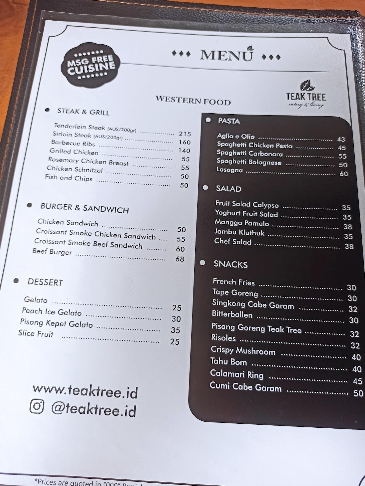 Menu at Teak Tree Eatery & Living cafe, Salatiga