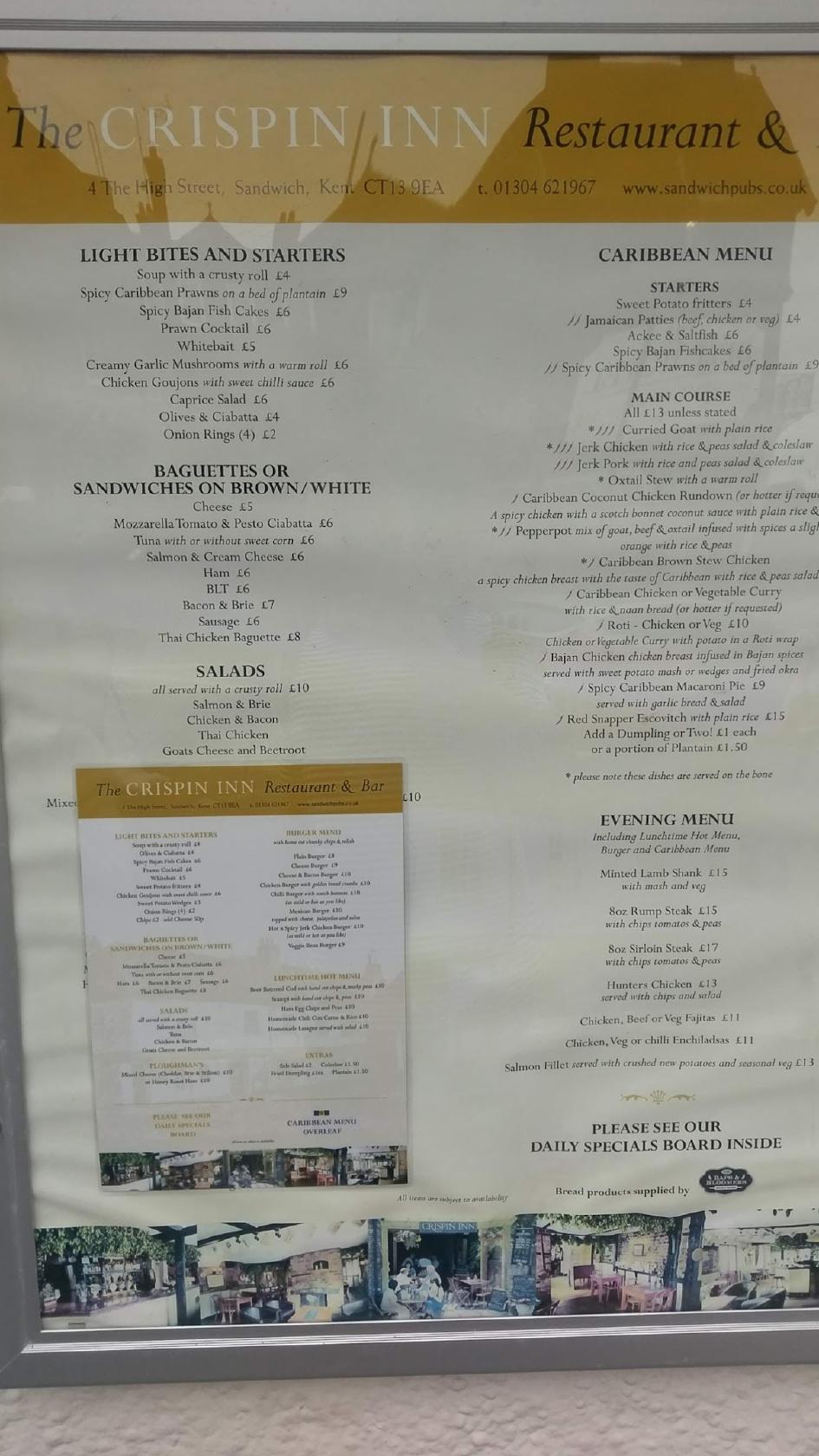 Menu at The Crispin Inn pub & bar, Sandwich, 4 High St