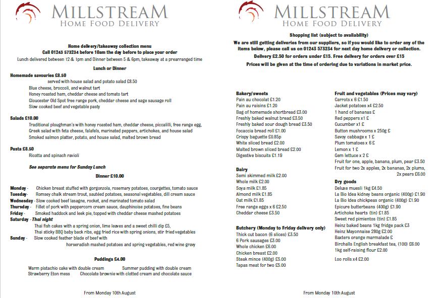 Menu at The Millstream Hotel & Sea School Restaurant, Chichester