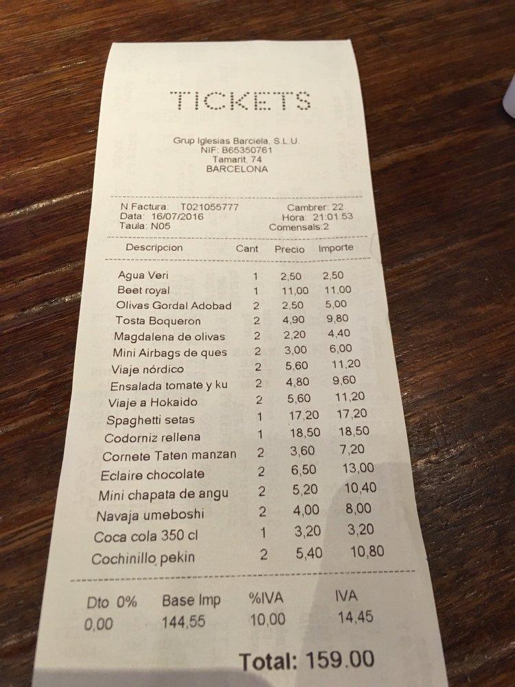 Menu at Tickets pub & bar, Barcelona, Av. del Paral·lel