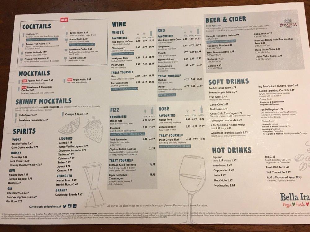 Menu at Bella Italia - Inverness restaurant, Inverness