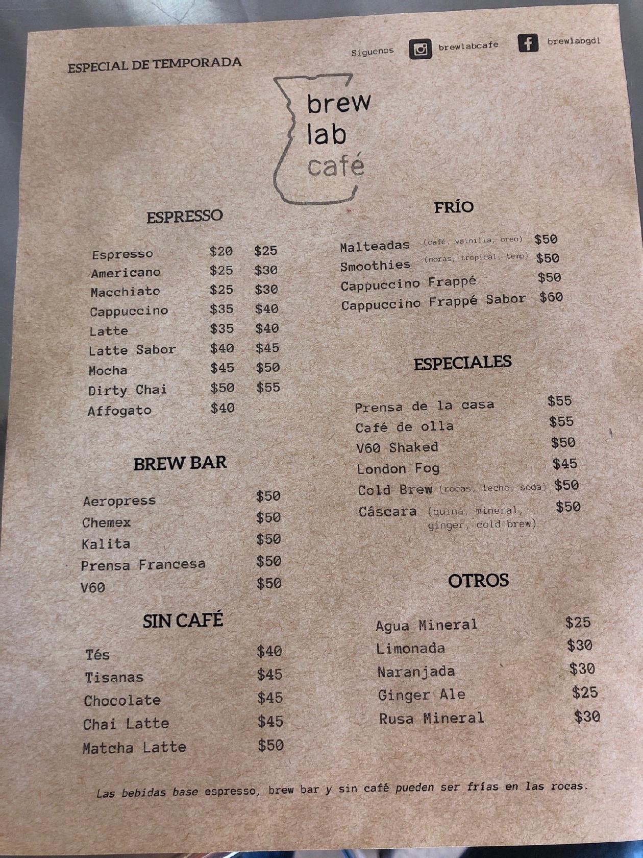 Menu at El Brew Café, Zapopan