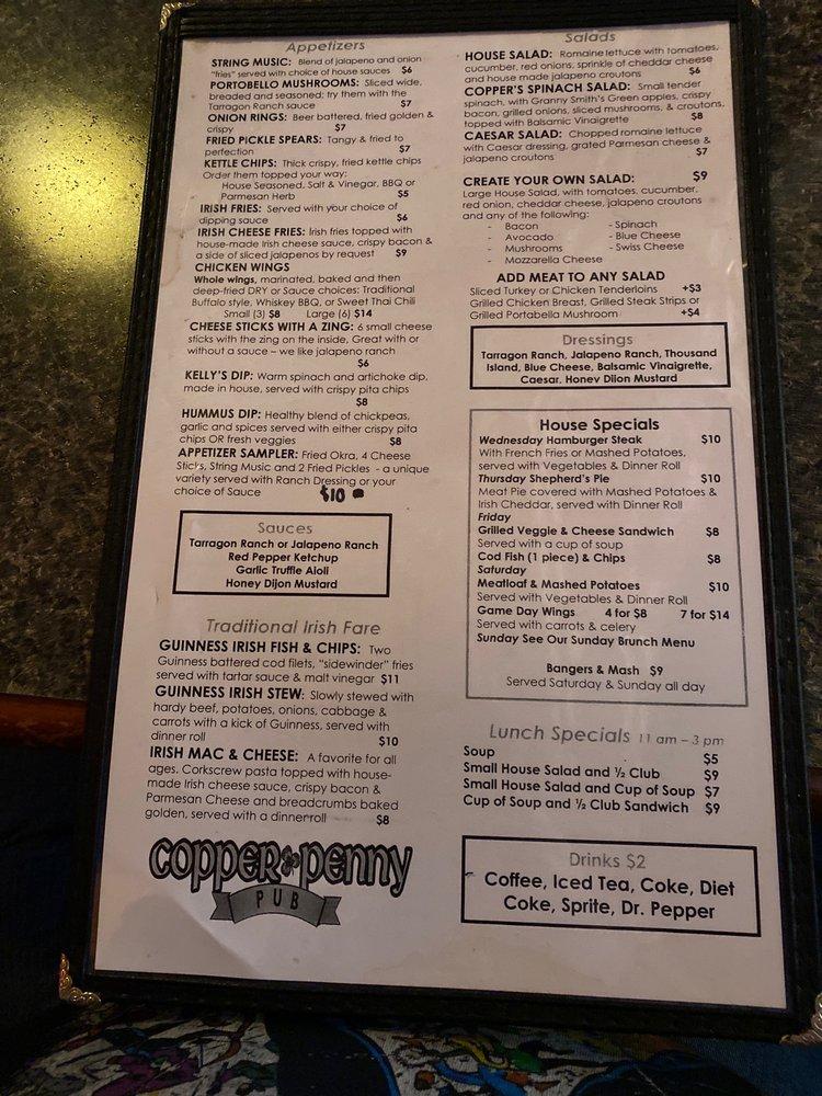Menu at Copper Penny Pub, Hot Springs