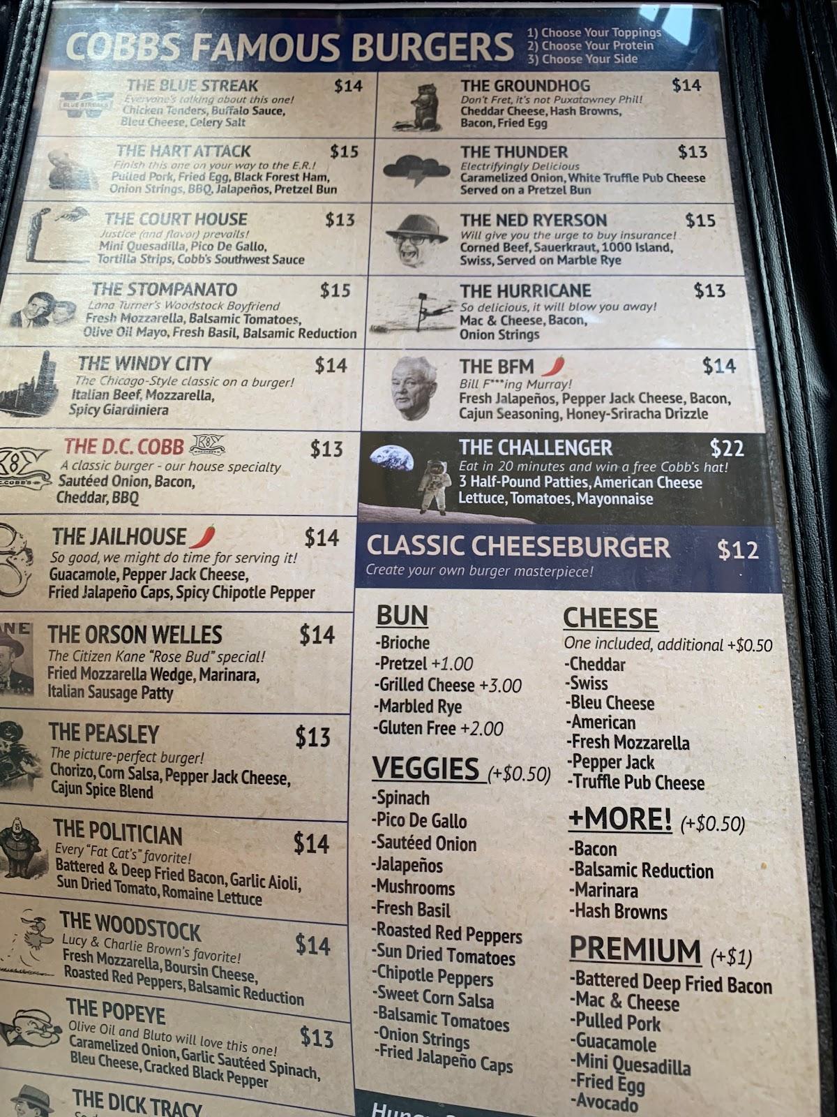 Menu at D.C. Cobb's pub & bar, McHenry