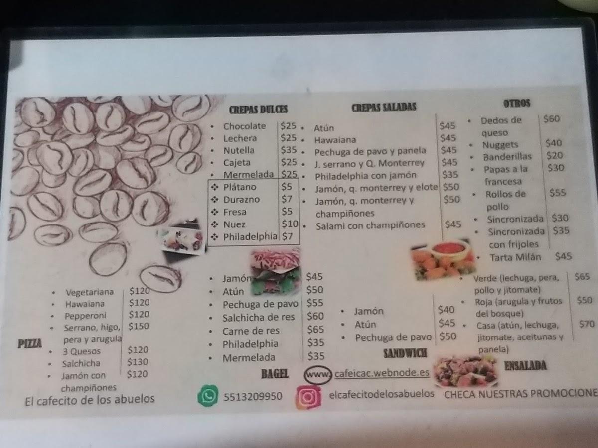 Menu at El cafecito de los abuelos, Mexico