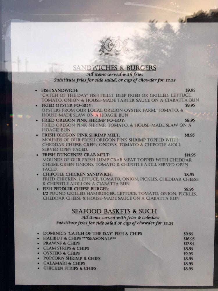 Menu at Fish Peddler's Market restaurant, Newport