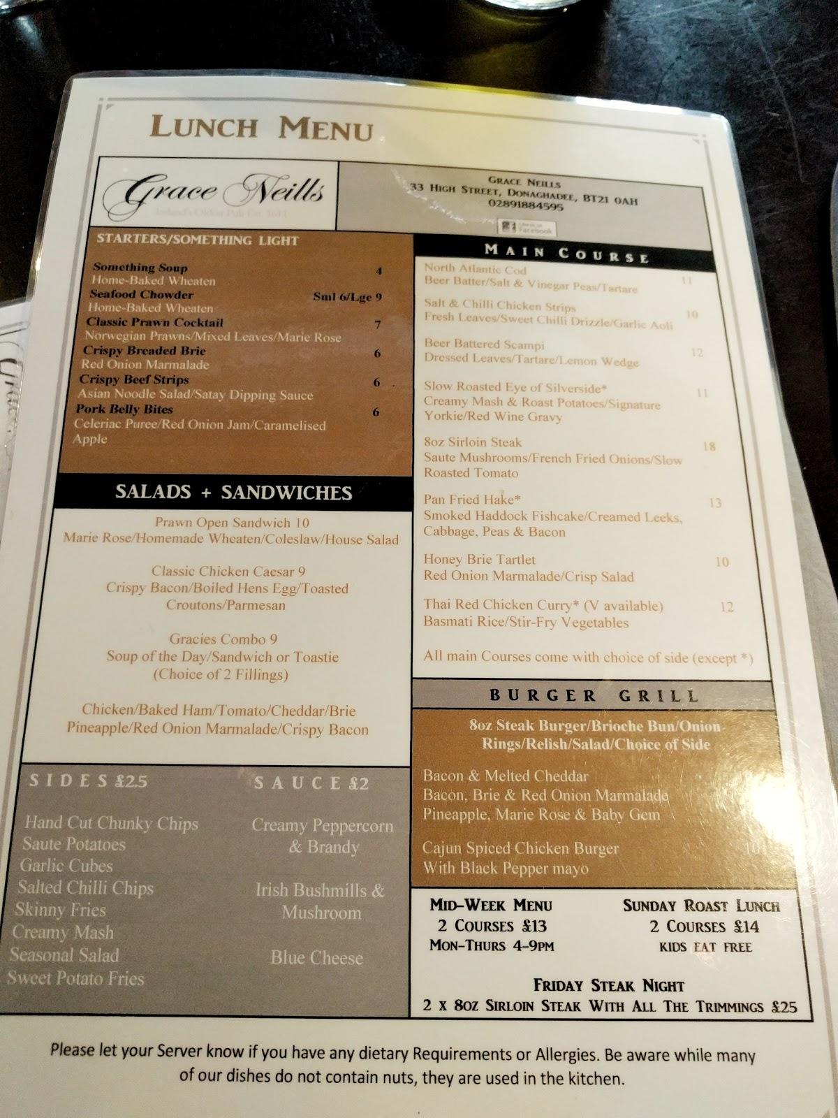 Menu at Grace Neill's pub & bar, Donaghadee
